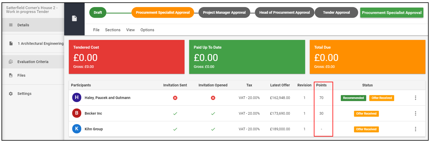 How does the Evaluation Criteria for Tenders work? – Archdesk